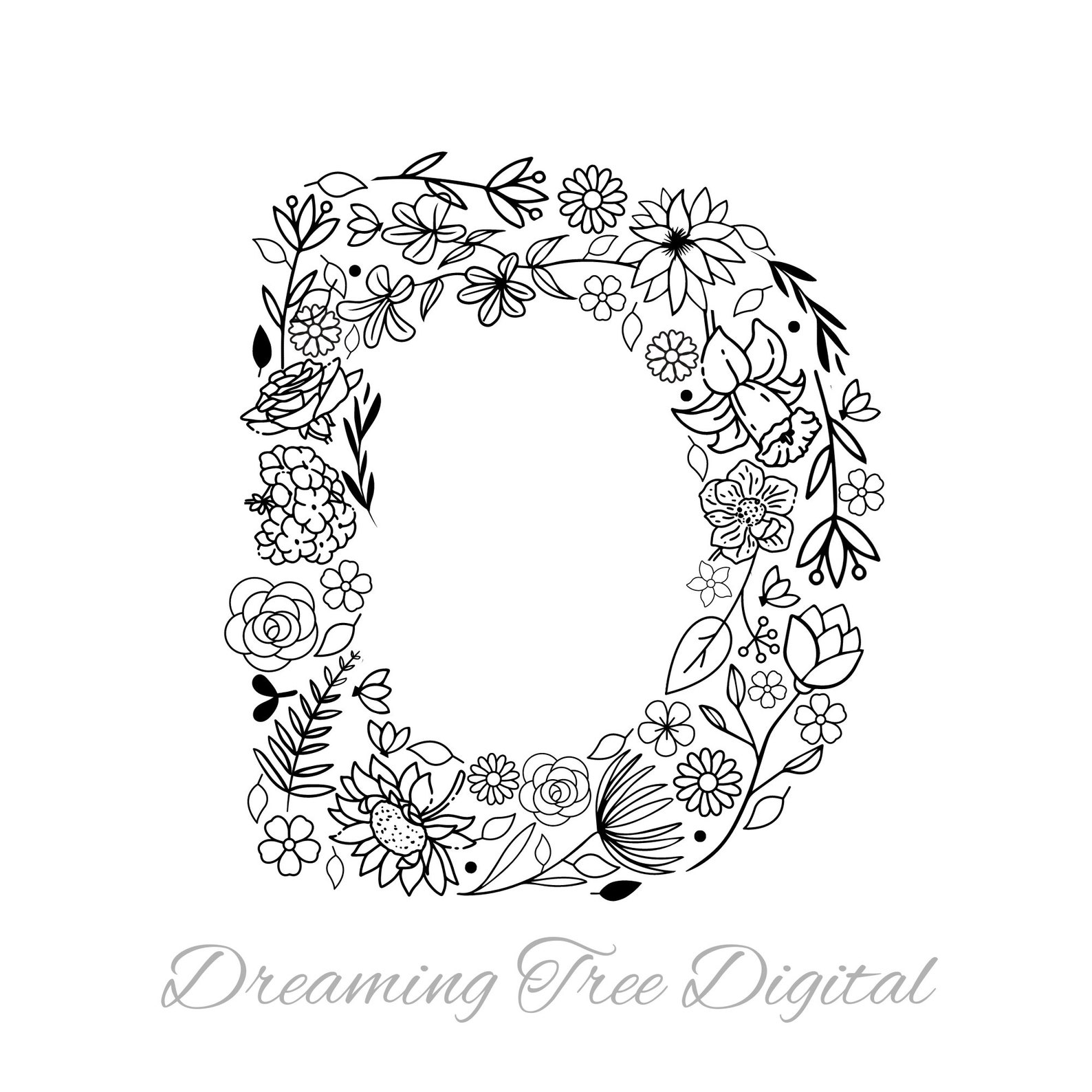 Letter D Floral SVG PNG Floral Monogram Digital File Floral - Etsy