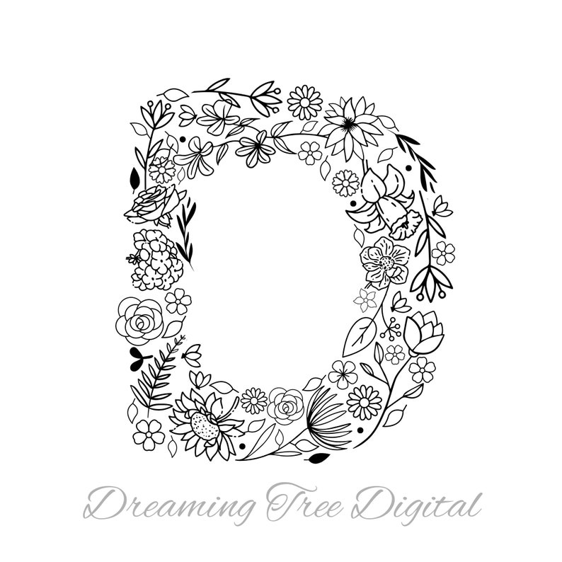 Letter D Floral SVG PNG Floral Monogram Digital File Floral - Etsy