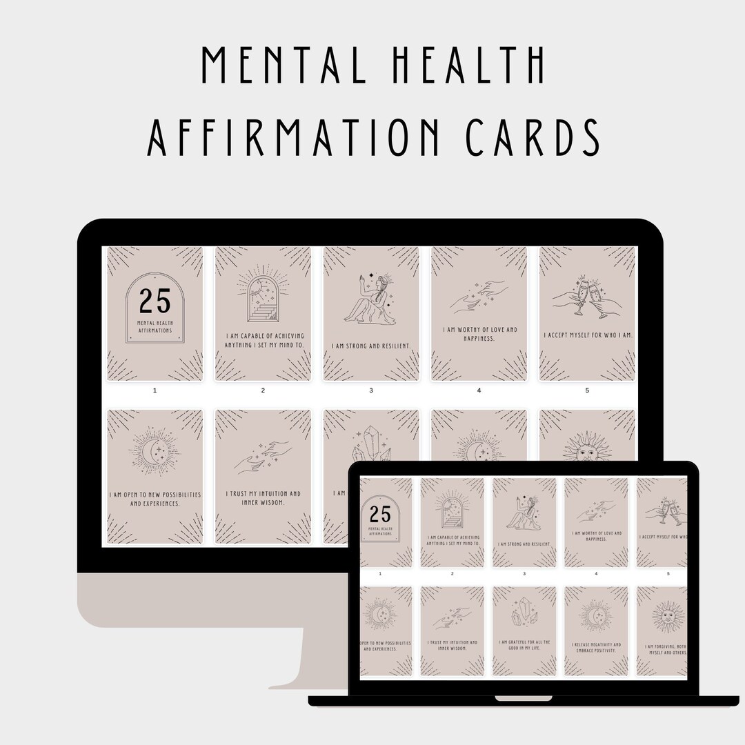 Mental Health Affirmation Cards, Set of 25 Affirmations, Mental Health ...