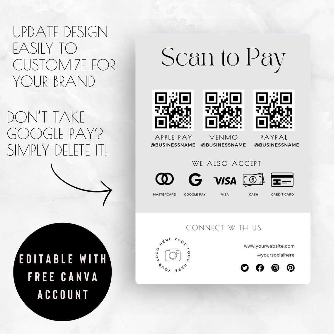 Editable Scan to Pay Template, Social Media Template, QR Code Sign ...