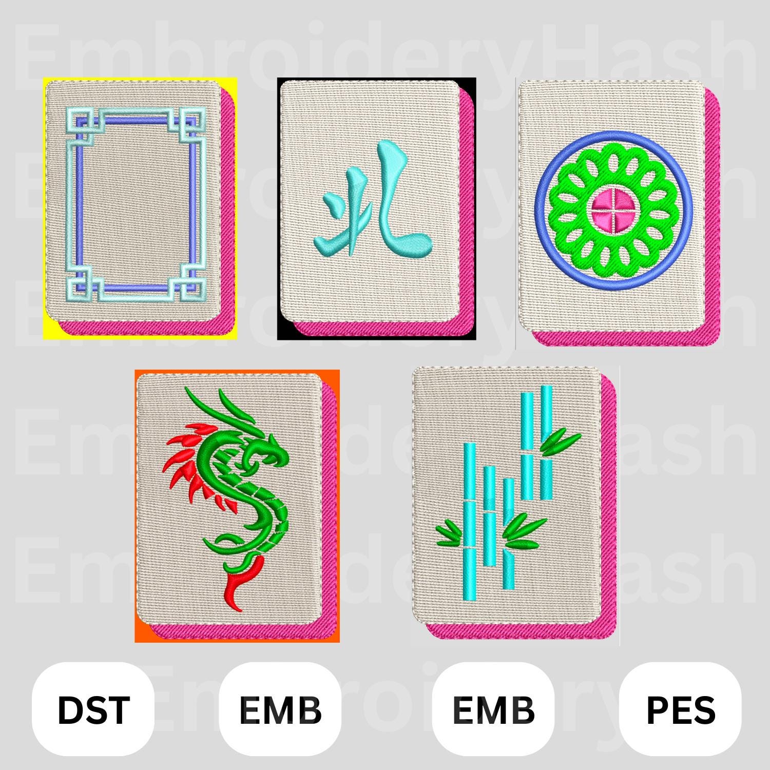 Mahjong Tiles Machine Embroidery Design Bundle, 5 Designs, Bamboo, Bam ...