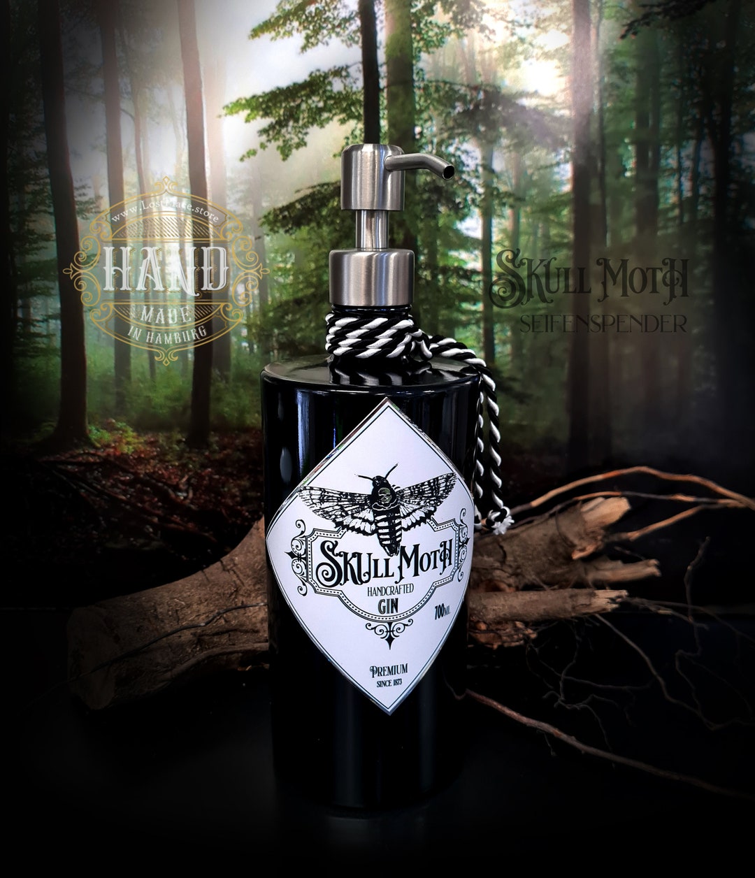 SKULL MOTH Soap Dispenser Bottle, Skull Swarmer, GIN Decor Bottle ...