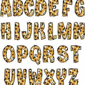 Sunflowers and Cow Hide Western Doodle Alphabet Letters PNG - Etsy