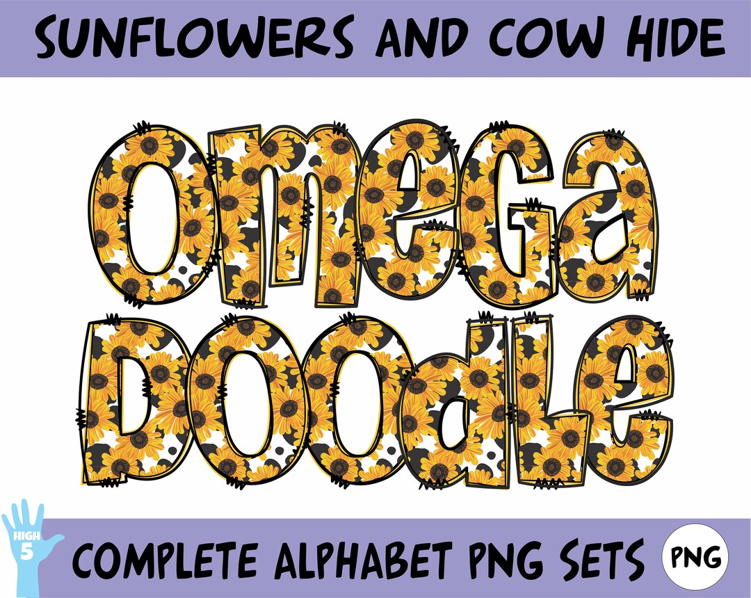 Sunflowers and Cow Hide Western Doodle Alphabet Letters PNG - Etsy