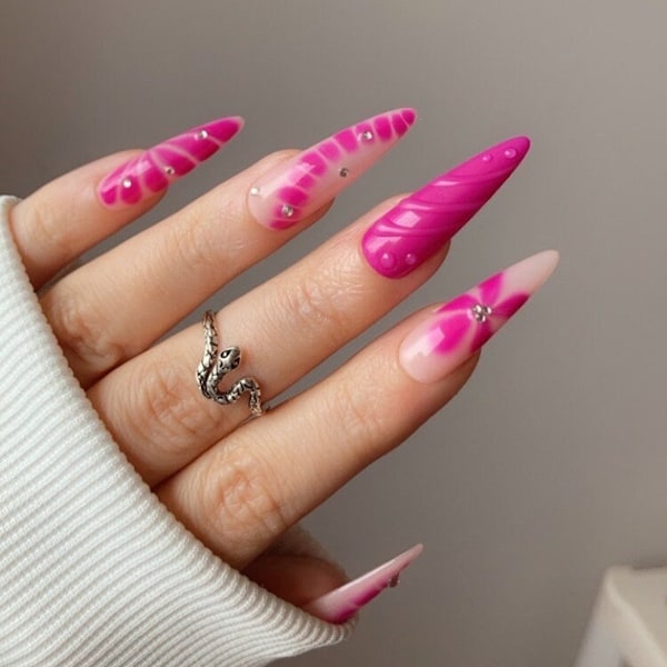 Pink Blooming Gel Nails - Etsy