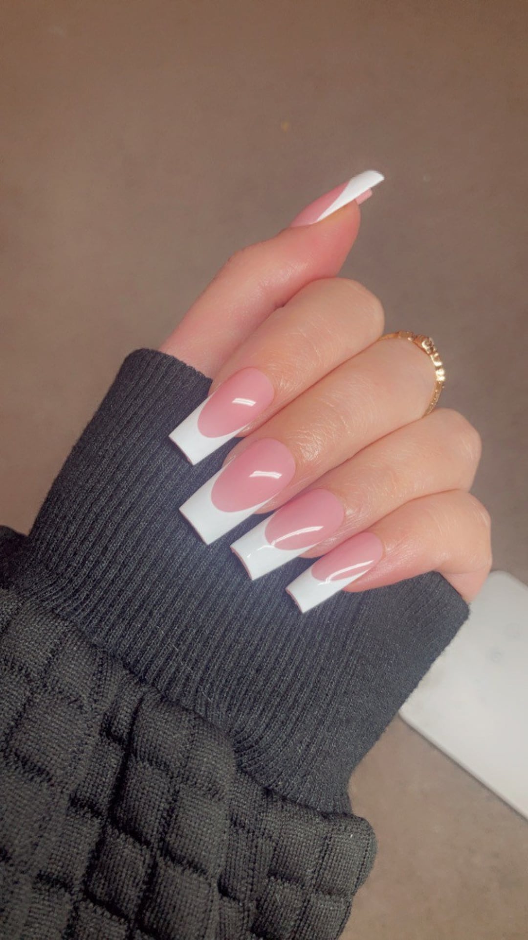 Jelly Pink Thick French Tip Press on Nails Classic Pink and White ...