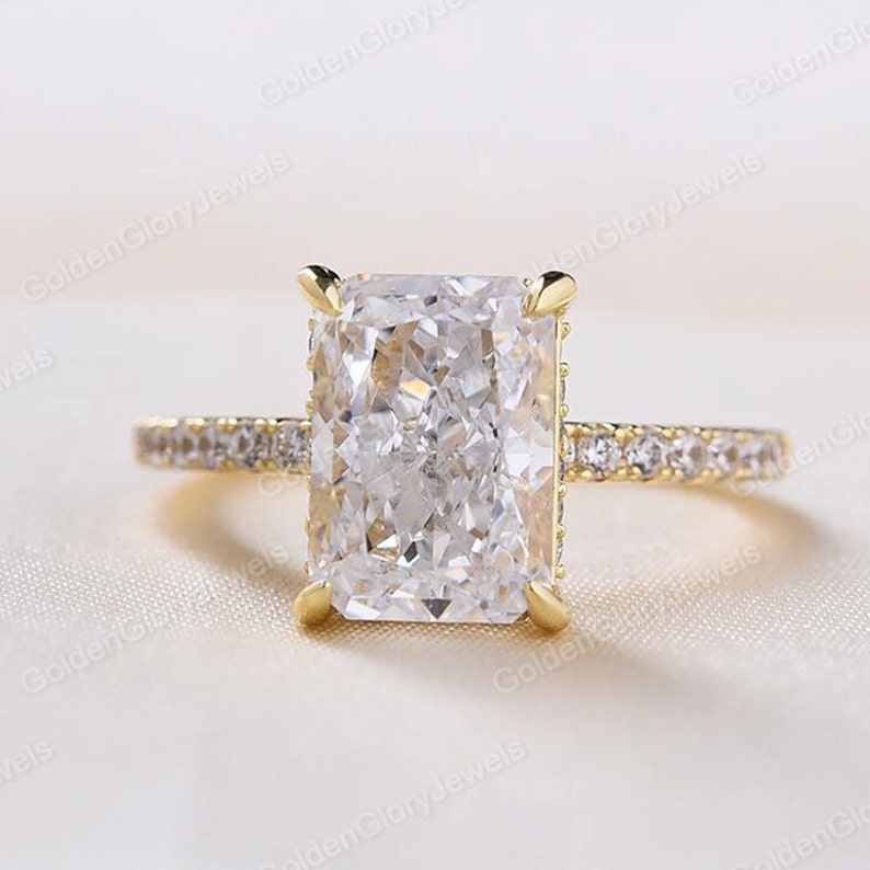 3.3CT Radiant Cut Moissanite Engagement Ring Radiant Cut Halo - Etsy