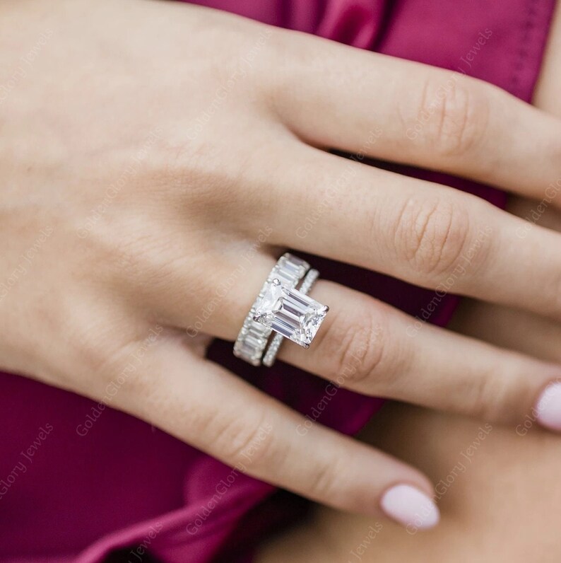 4 2ct Emerald Cut Engagement Rings Hidden Halo Moissanite Etsy