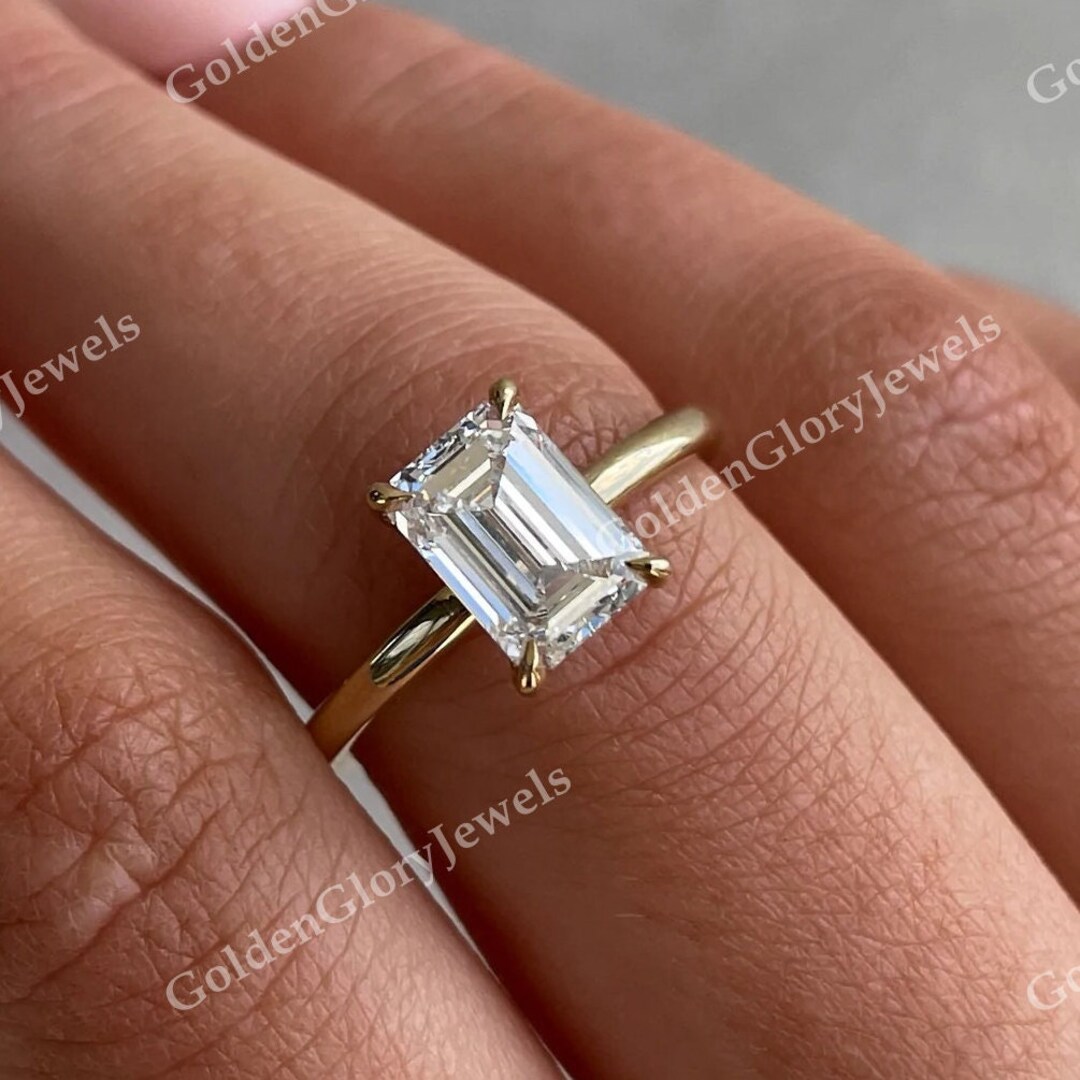 2ct Emerald Cut Moissanite Engagement Ring Emerald Moissanite Ring