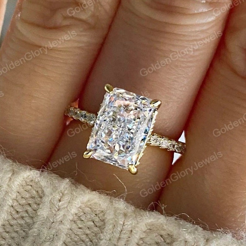 3.3CT Radiant Cut Moissanite Engagement Ring Radiant Cut Halo - Etsy
