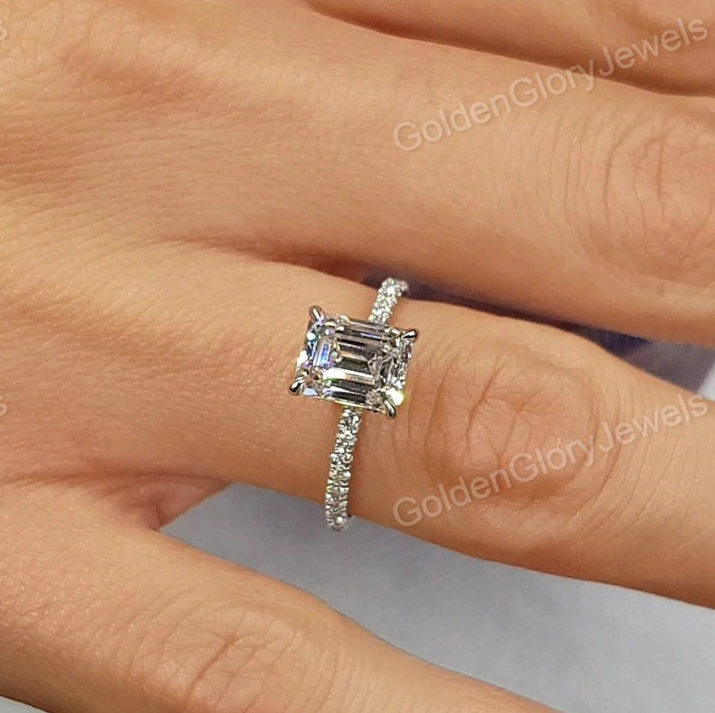 2ct Emerald Cut Moissanite Engagement Ring Hidden Halo Etsy