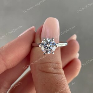 2ct Round Moissanite Ring, Round Engagement Ring, 14k Solid Gold ...