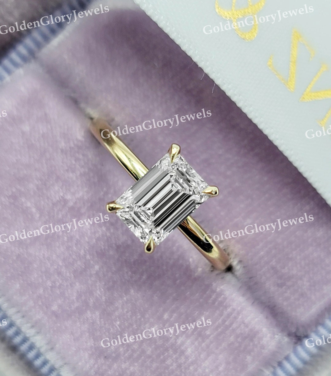2 CT Emerald Cut Moissanite Engagement Ring, Emerald Cut Engagement ...