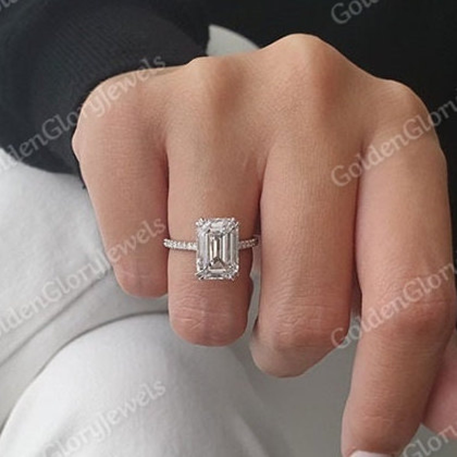 4CT Emerald Cut Moissanite Engagement Ring Emerald Moissanite - Etsy