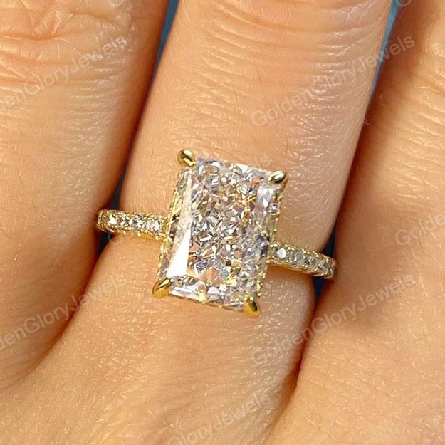 3.3CT Radiant Cut Moissanite Engagement Ring Radiant Cut Halo - Etsy