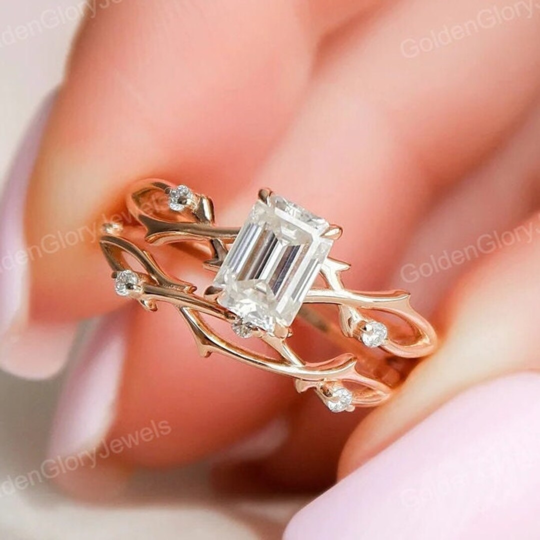 1 Ct Emerald Cut Moissanite Wedding Ring Set,moissanite Engagement Ring ...
