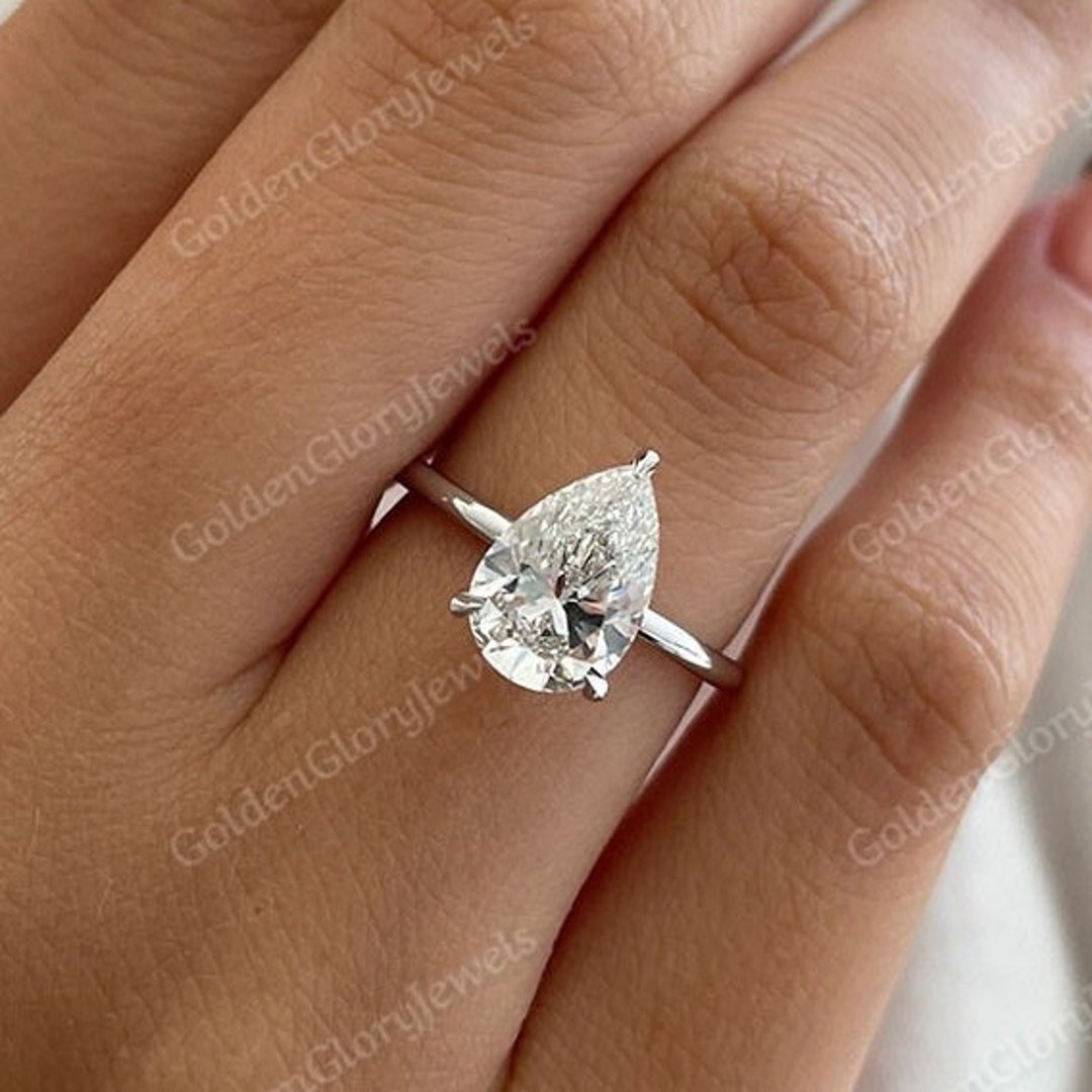 2.5ct Pear Cut Moissanite Engagement Ring Moissanite Pear - Etsy