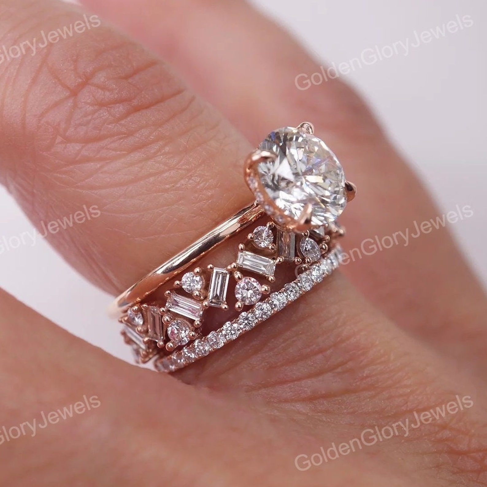 Half Eternity 0.97 TW Baguette & Round Colorless Moissanite Wedding ...