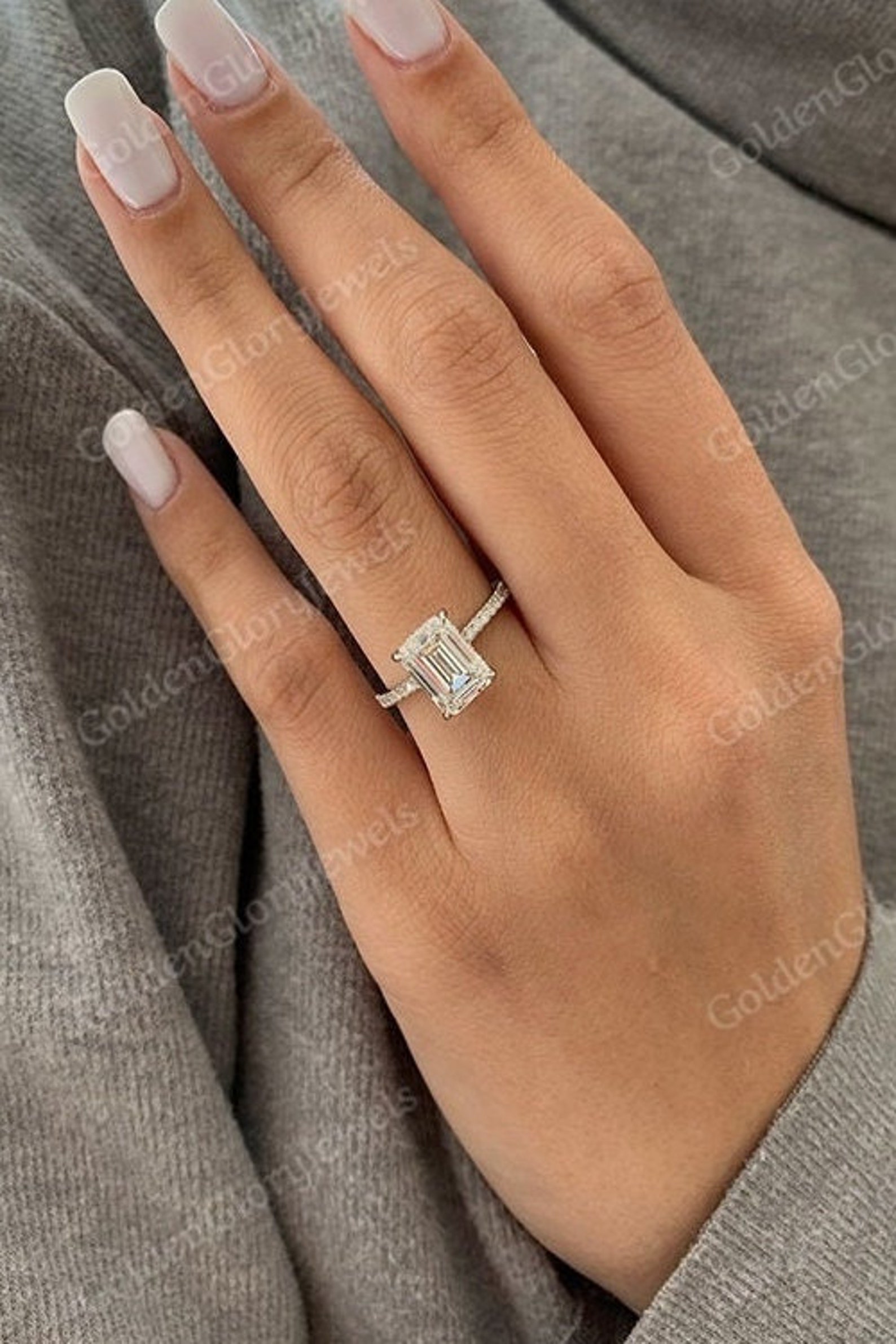 3 Ct Emerald Cut Moissanite Engagement Ring Emerald - Etsy