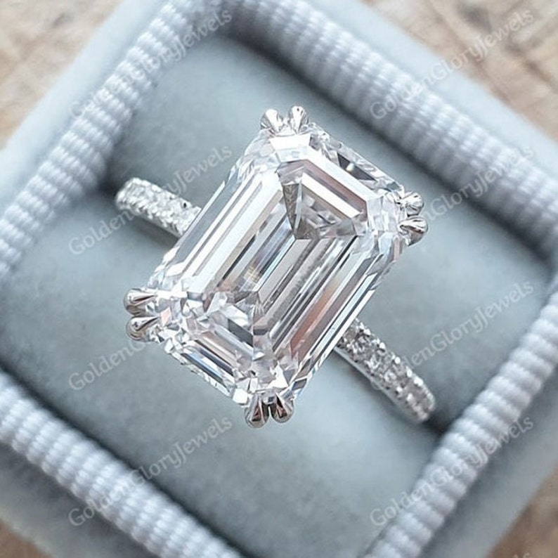 4CT Emerald Cut Moissanite Engagement Ring Emerald Moissanite - Etsy