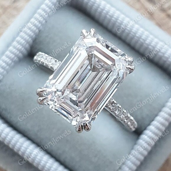 4CT Emerald Cut Moissanite Engagement Ring Emerald Moissanite - Etsy