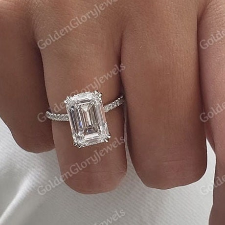 4CT Emerald Cut Moissanite Engagement Ring Emerald Moissanite - Etsy