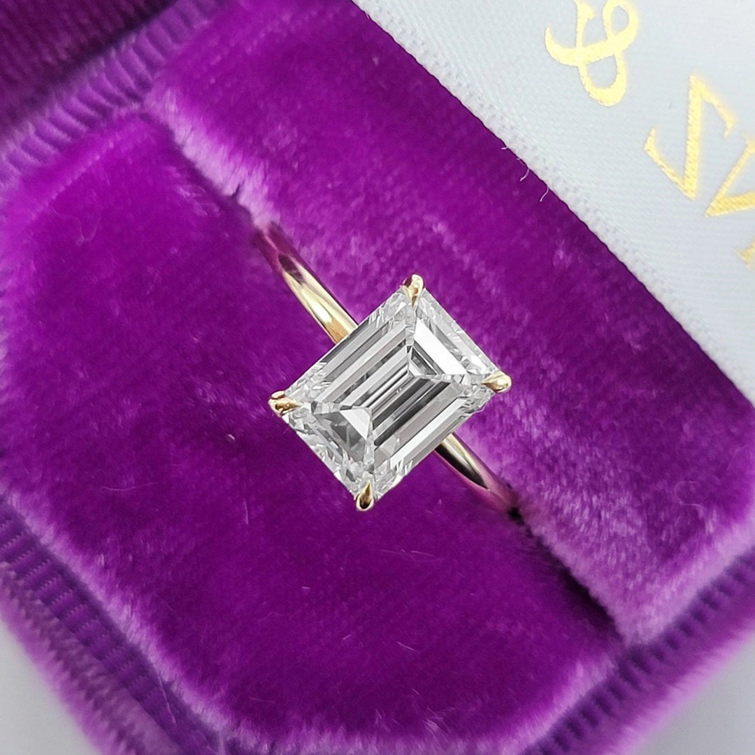 4 CT Emerald Cut Moissanite Engagement Ring, Simple Ring, Emerald Solitaire, 4ct Emerald Cut ...