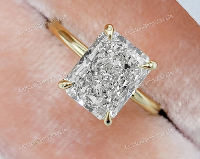 3ct Radiant Cut Wedding Set in Gold , Brilliant Cut Radiant Bridal Set ...