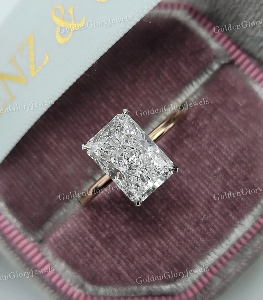 5 CT Radiant Cut Moissanite Engagement Ring, Radiant Cut Hidden Halo ...