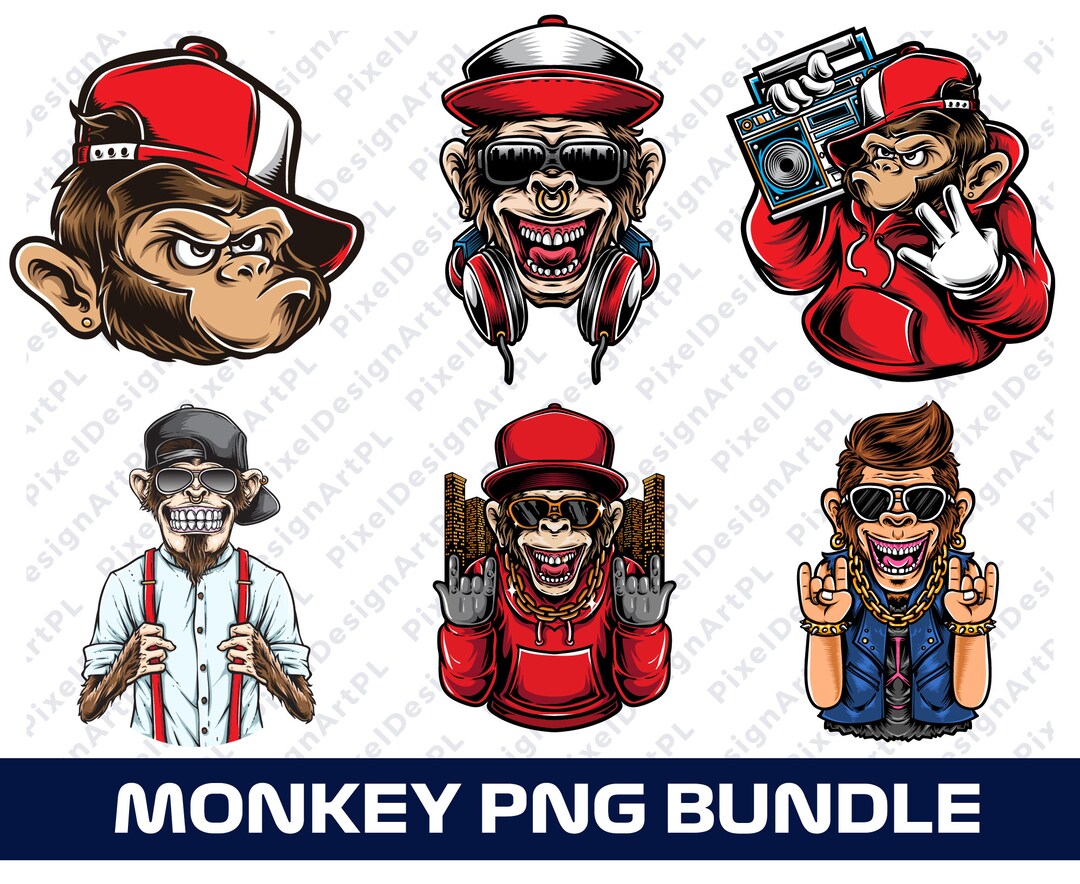 Monkey PNG Bundle - 6 Designs, Clipart, Sublimation, T-shirt Design - Etsy