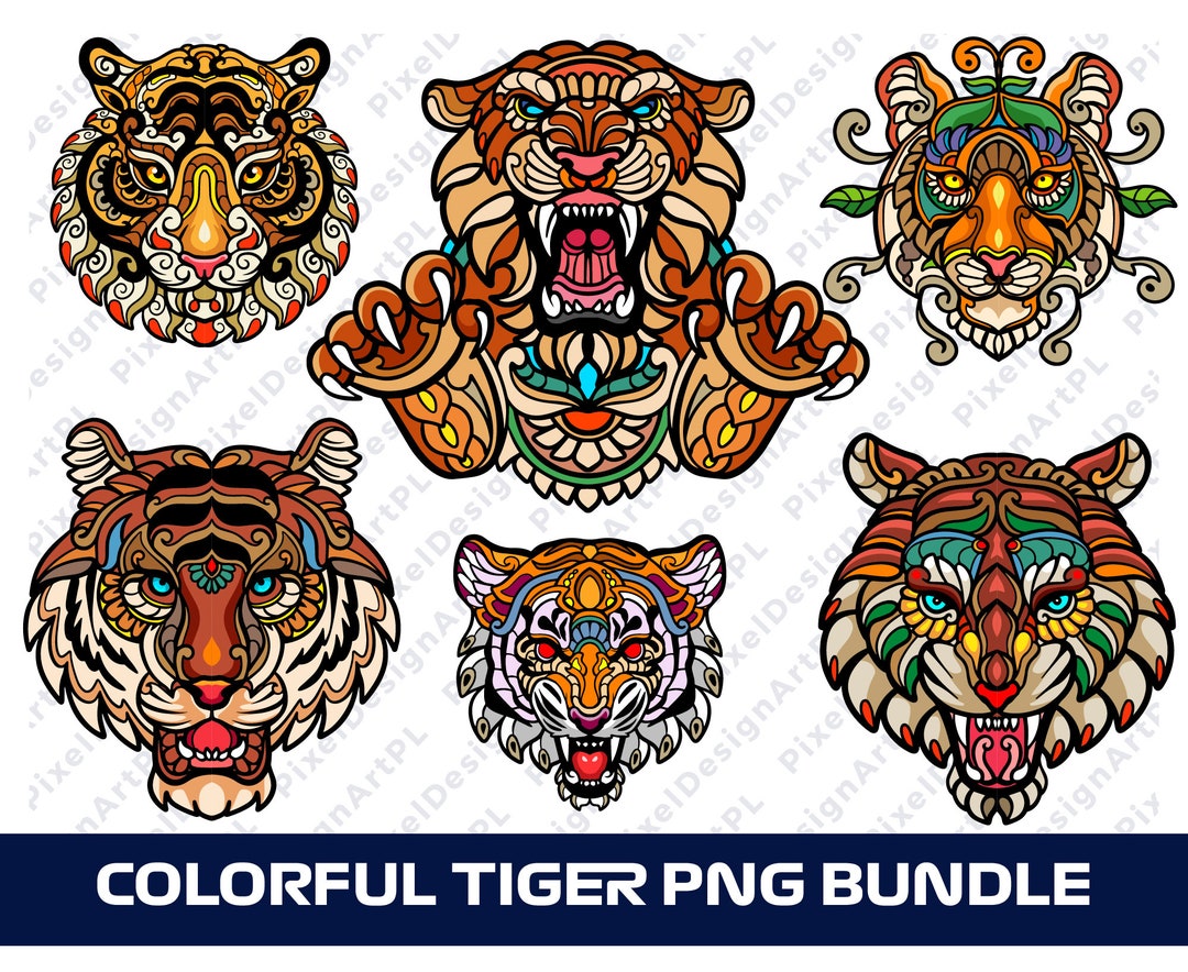 Colorful Tiger PNG Bundle - 6 Designs, Chinese Tiger PNG, Japanese ...
