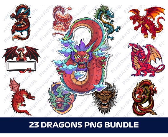 Dragon PNG Bundle 23 Designs Clipart Sublimation T-shirt - Etsy