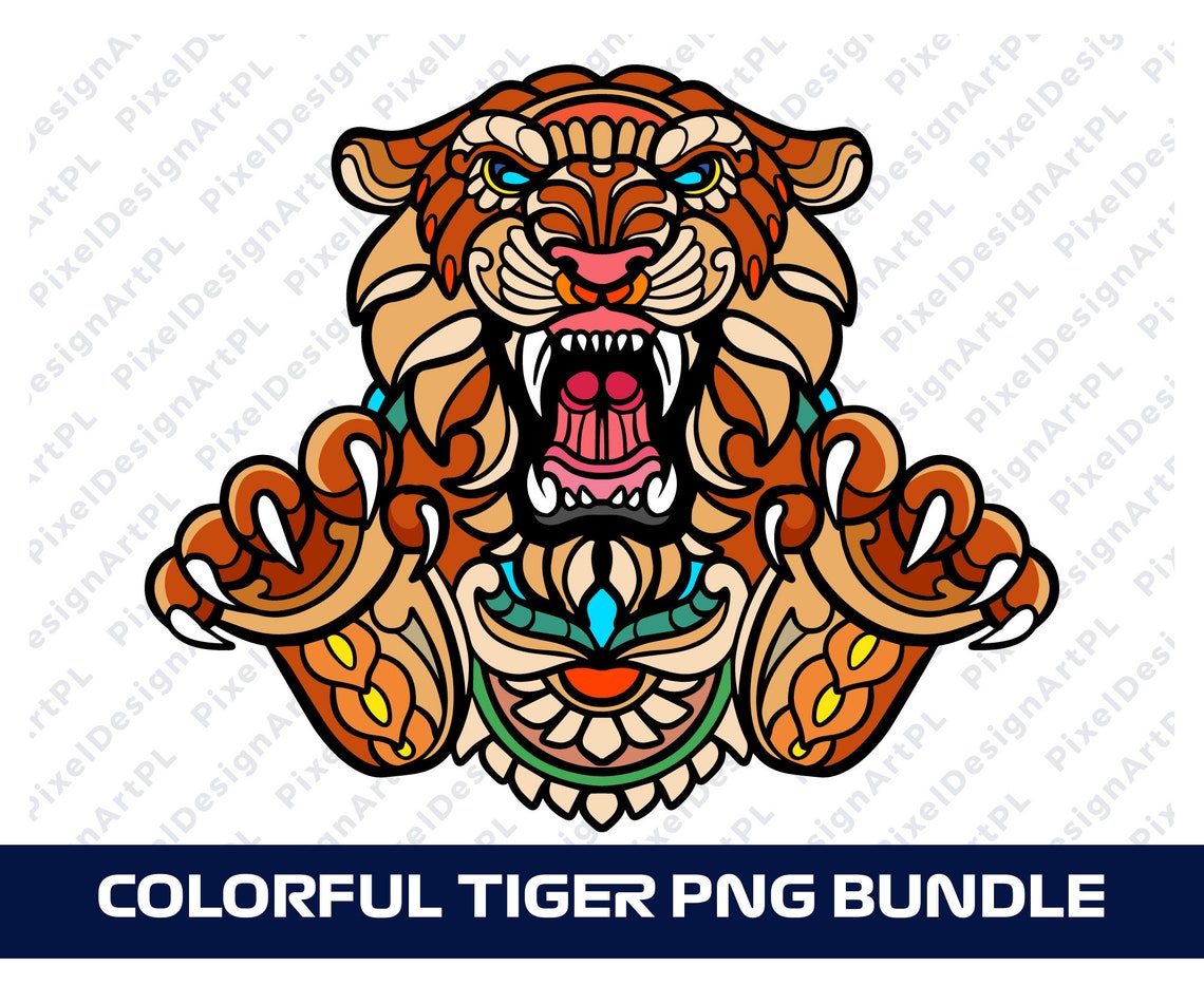 Colorful Tiger PNG Bundle - 6 Designs, Chinese Tiger PNG, Japanese ...