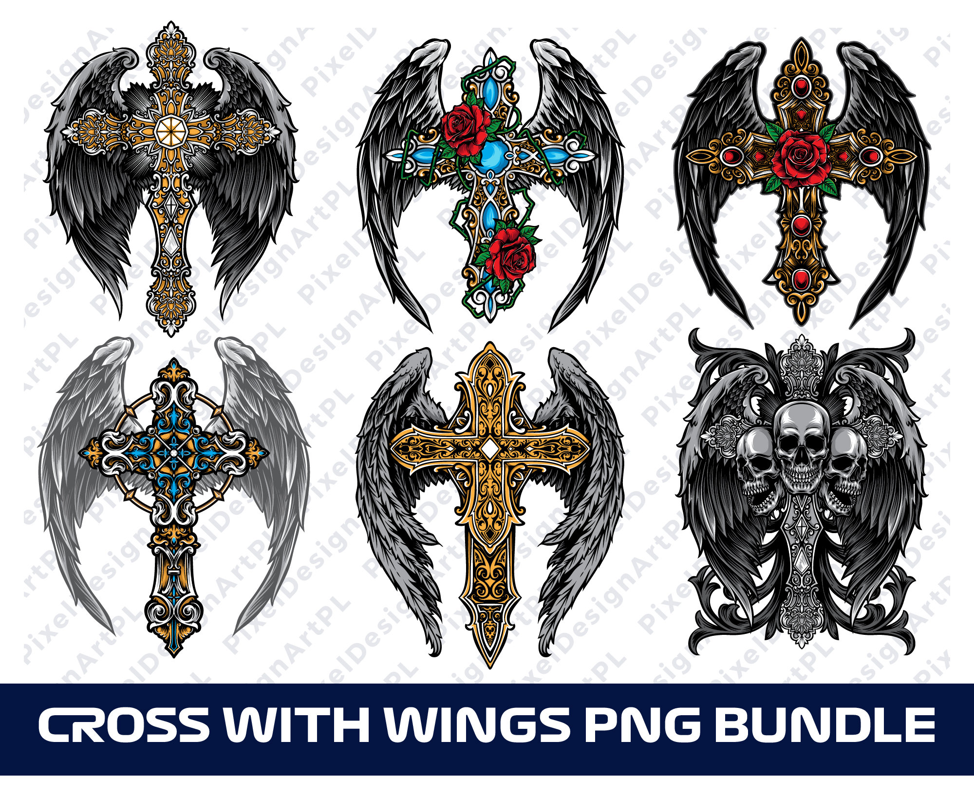 Cross With Wings PNG Bundle - 6 Designs, Cross PNG, Wings PNG ...