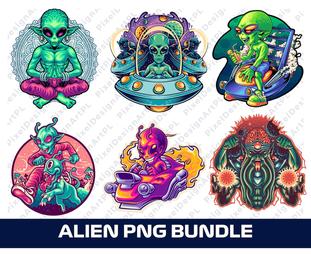 Alien PNG Bundle - 6 Designs, Space PNG, Astronaut PNG, Sublimation ...