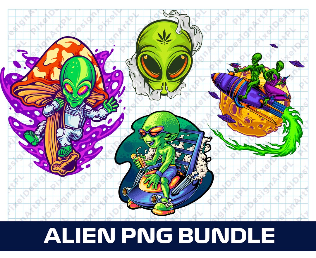 Alien PNG Bundle 4 Designs, Clipart, Sublimation, T-shirt Design - Etsy