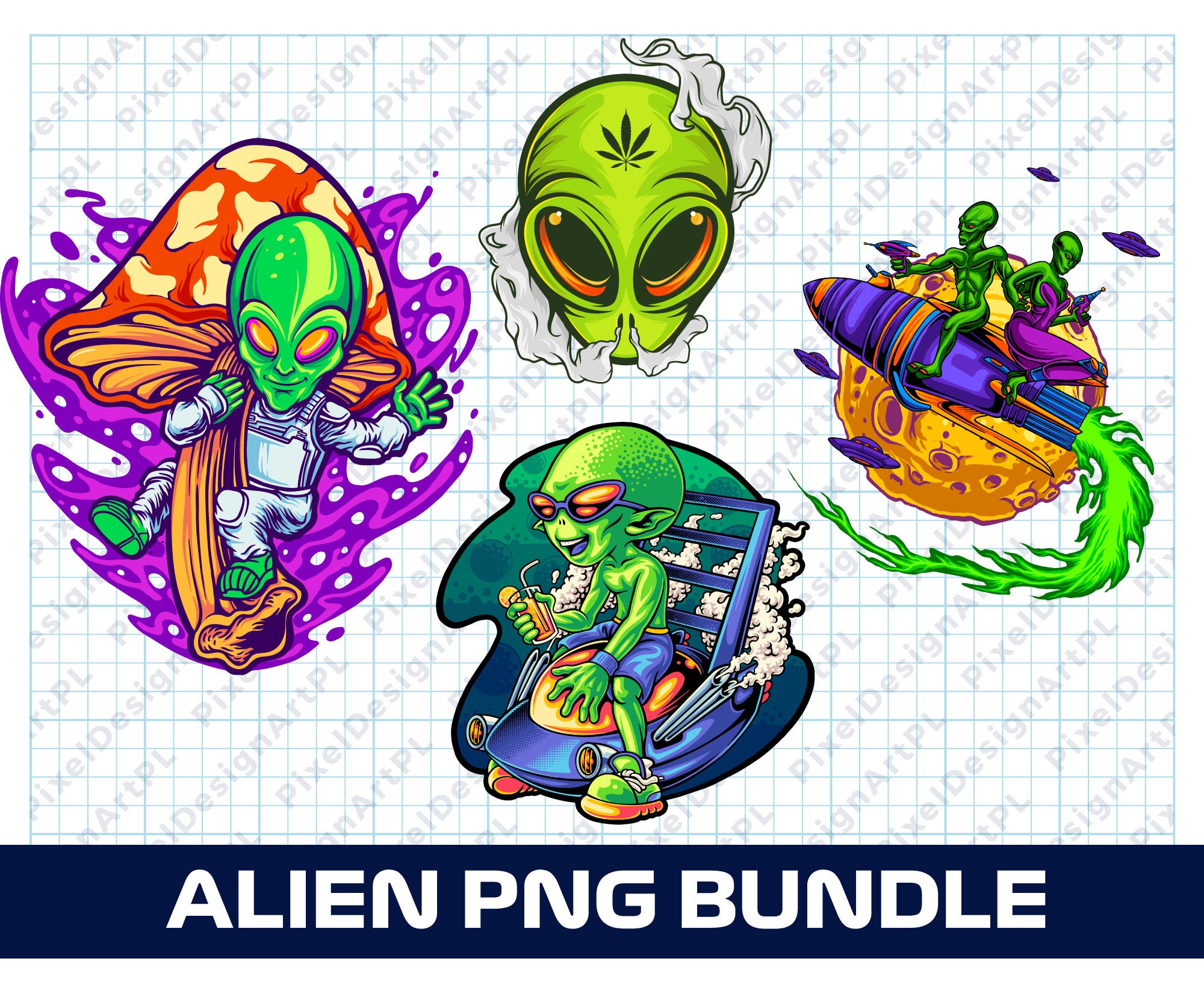 Alien PNG Bundle 4 Designs Clipart Sublimation T-shirt - Etsy
