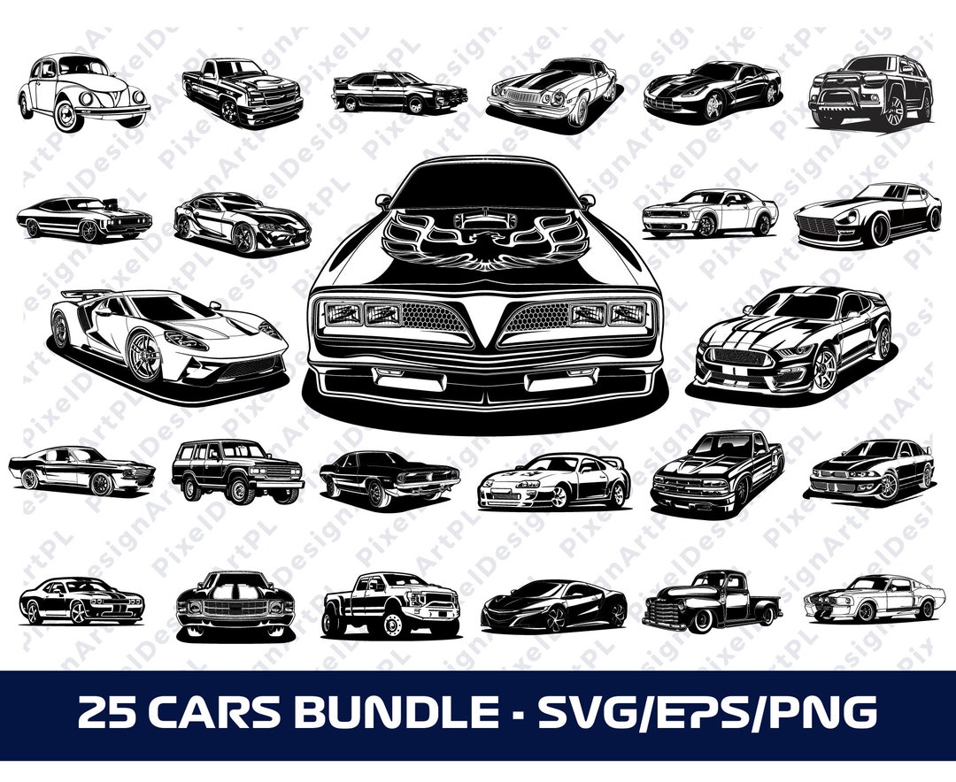 25 Cars SVG,EPS,PNG Bundle, Cricut, Clipart, Sublimation, T-shirt ...