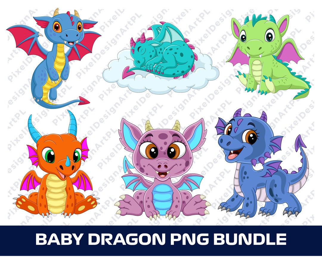 Baby Dragon PNG Bundle - 6 Designs, Cute Dragon PNG, Cartoon Dragon PNG ...