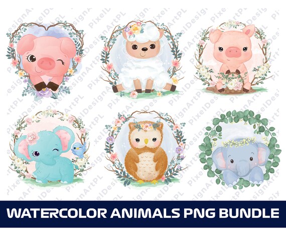 Watercolor Animals PNG Bundle 6 Designs Clipart - Etsy