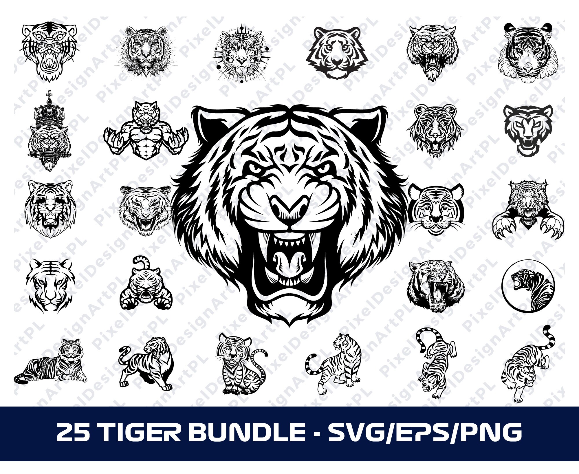25 Tiger Bundle SVGEPSPNG Cricut Clipart Sublimation - Etsy