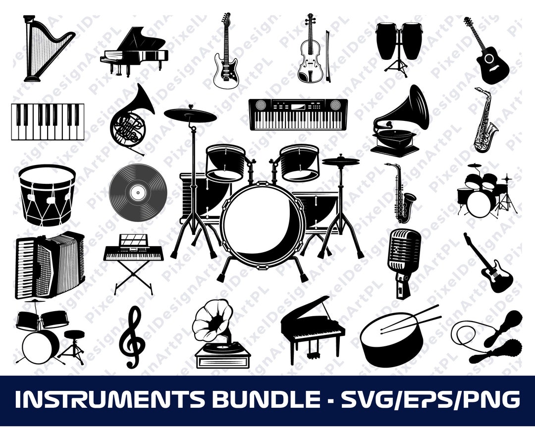Music Instruments SVG,EPS,PNG Bundle, Cricut, Clipart, Sublimation, T ...