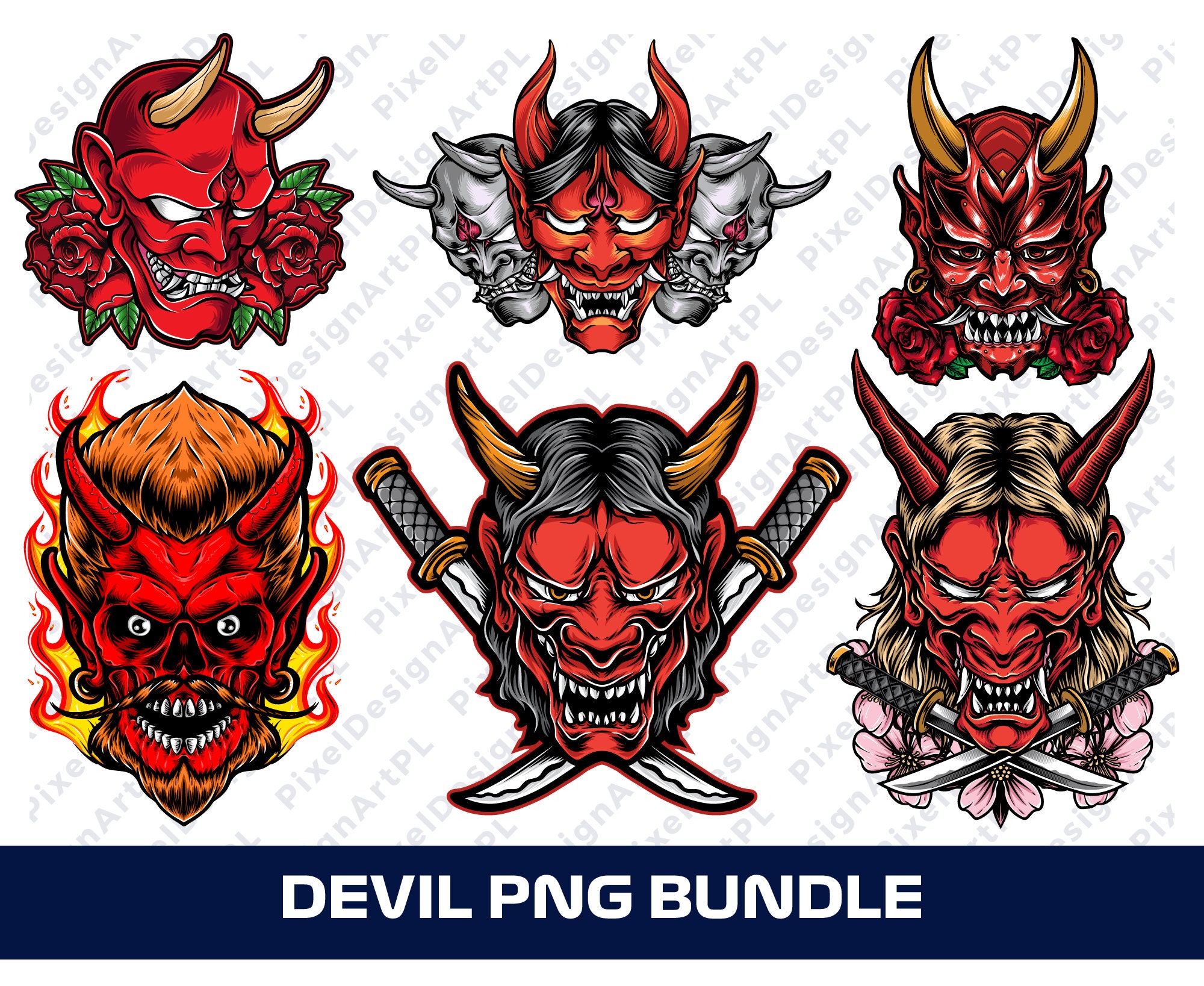 Devil PNG Bundle 6 Designs Devil With Roses PNG Skull PNG - Etsy