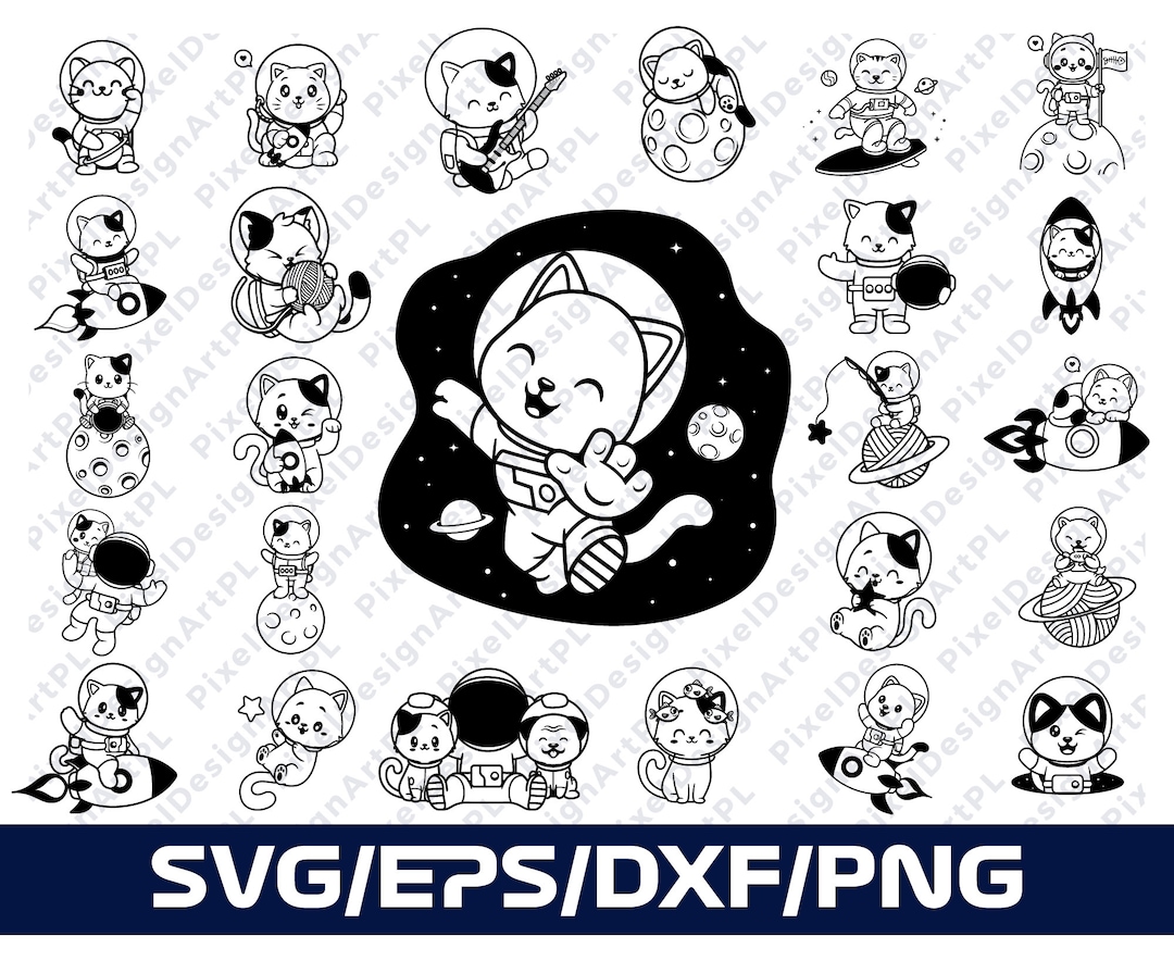 25 Cat Astronaut SVG,EPS,PNG Bundle, Cricut, Clipart, Sublimation, T ...