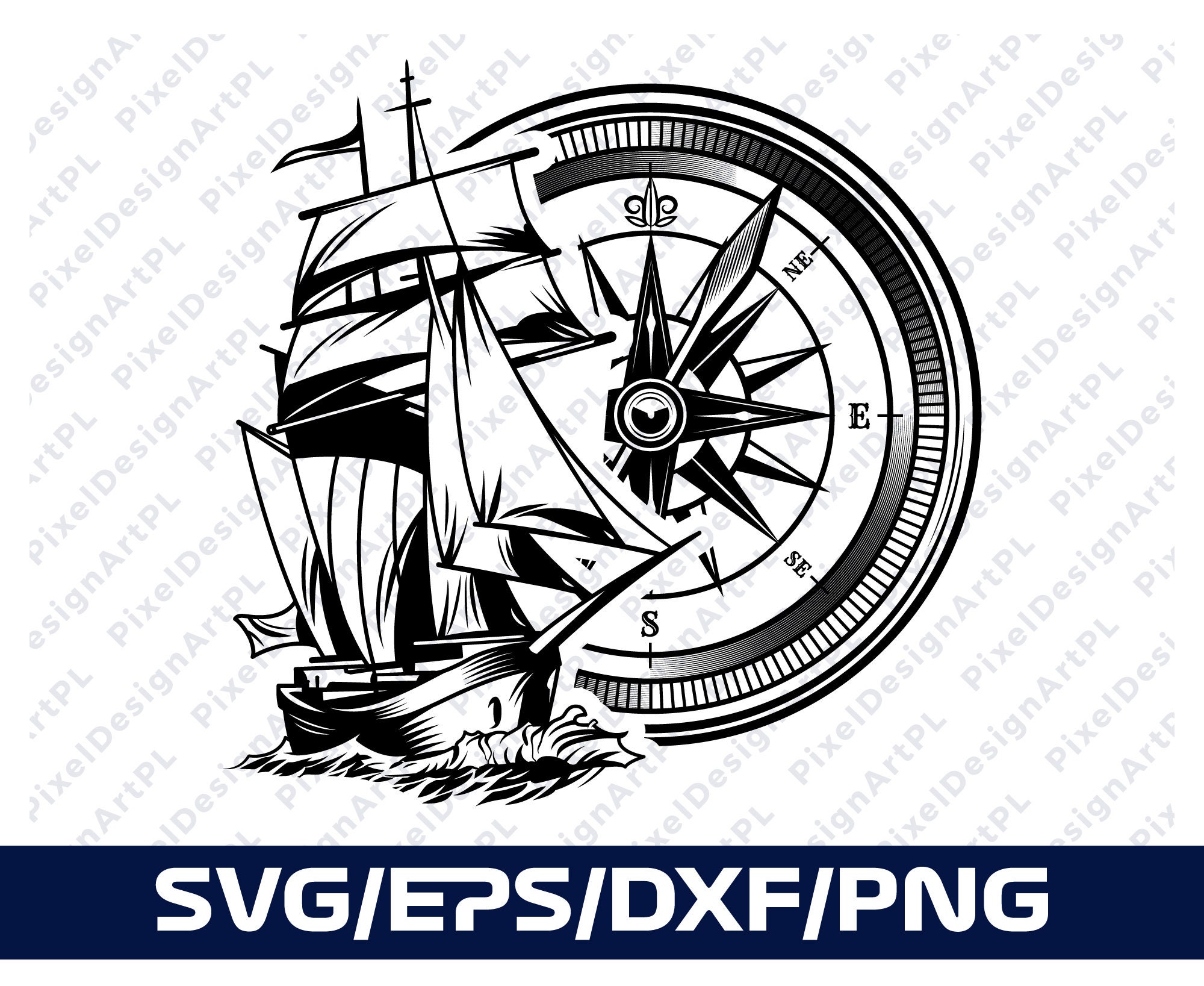 Ship Compass SVG/PNG/EPS, Ship Svg, Compass T-shirt Design, Cutting ...