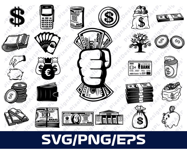Money SVG,EPS,PNG Bundle - 25 Designs, Cricut, Clipart, Sublimation, T ...