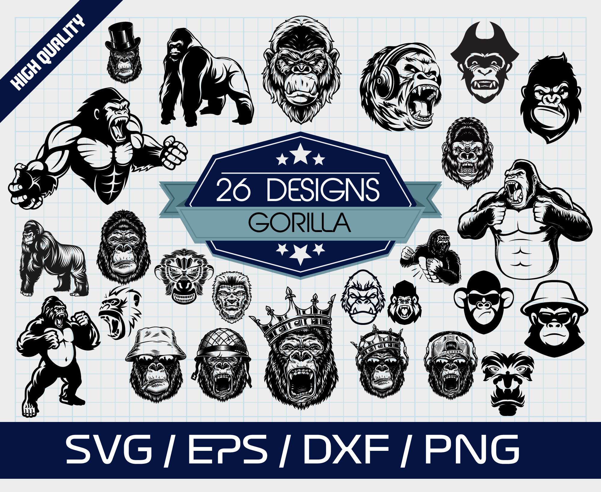 Gorilla SVG Bundle Cricut Silhouette Scrapbooking Card - Etsy