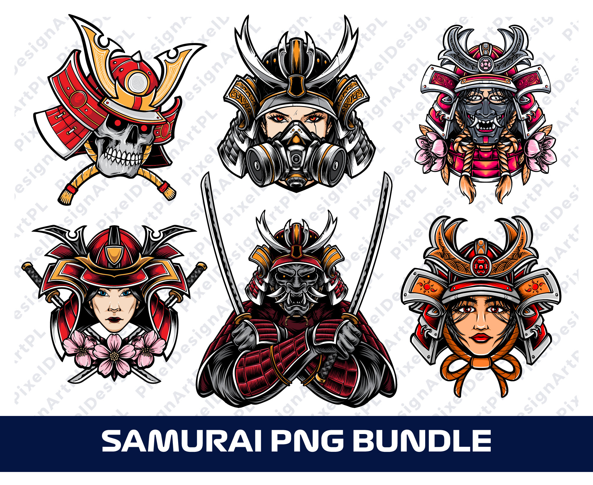 Samurai Mask Tattoo Stencil