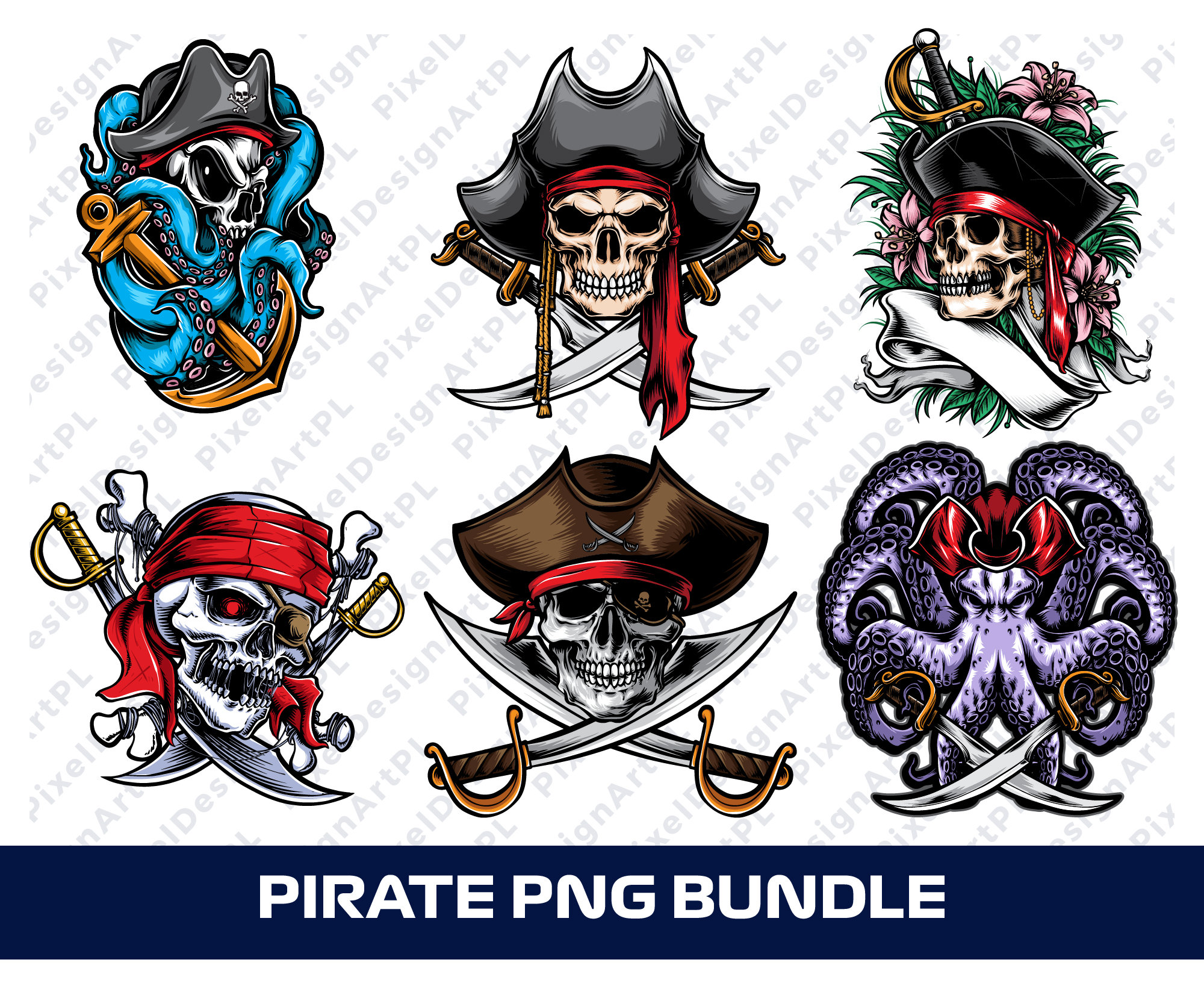 Pirate PNG Bundle - 6 Designs, Skull PNG, Sword PNG, Sublimation File ...