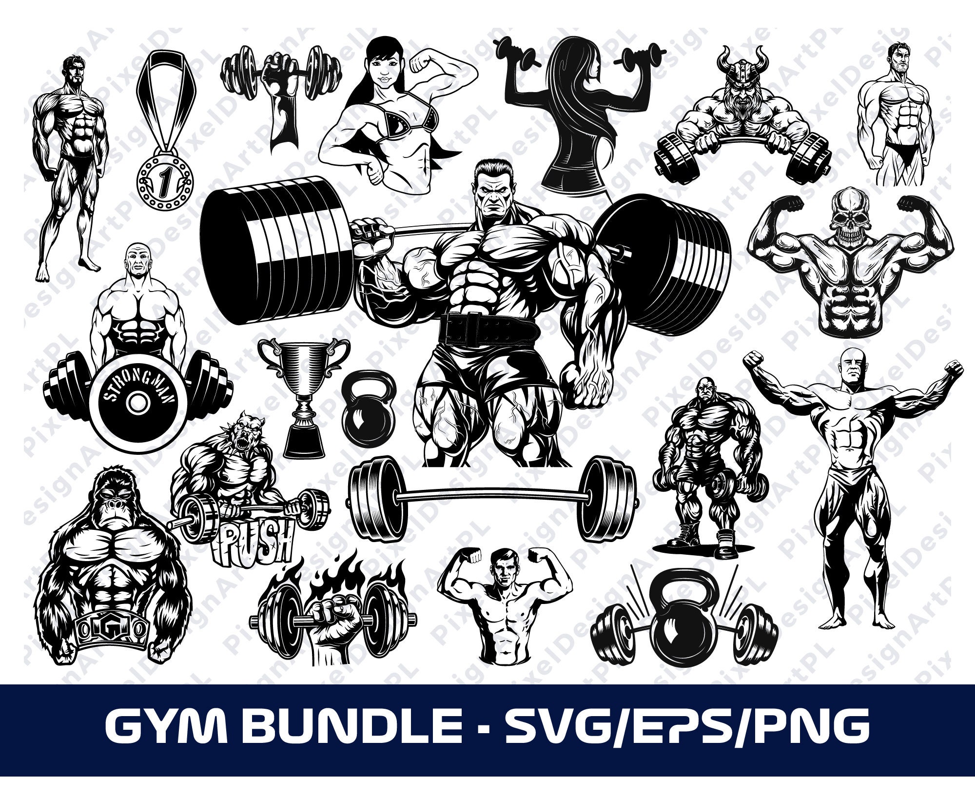Bodybuilding Bundle SVG, EPS, PNG - 20 diseños, Cricut, Clipart ...